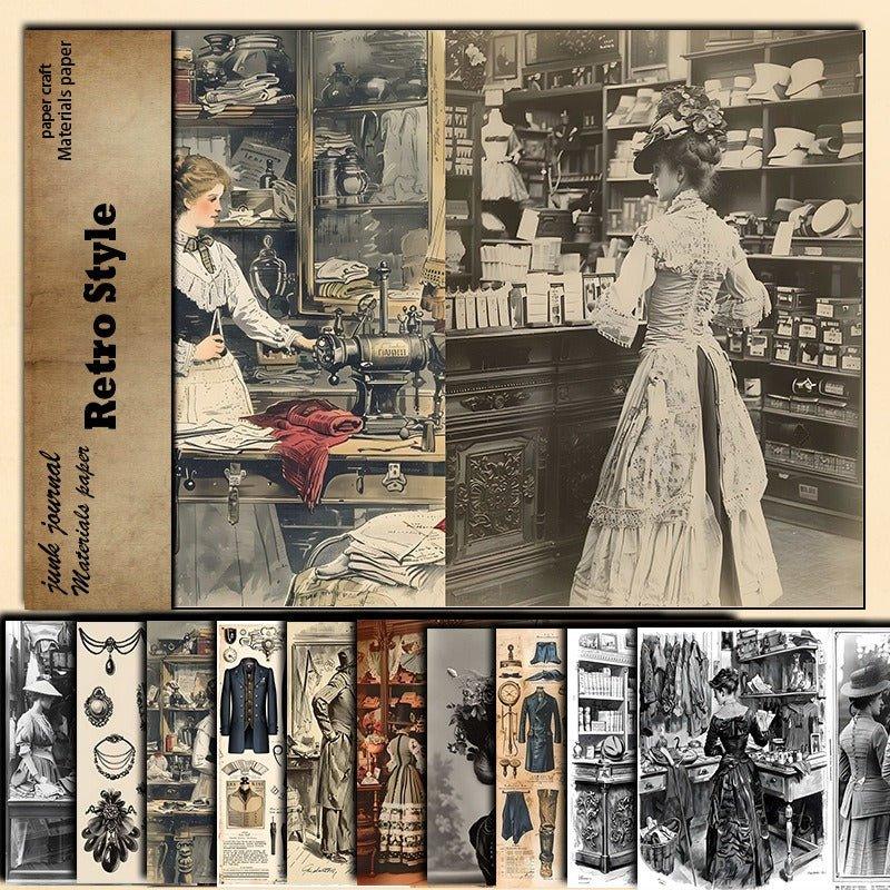 2084 10 sheets of material paper character clothing handbook collage ...